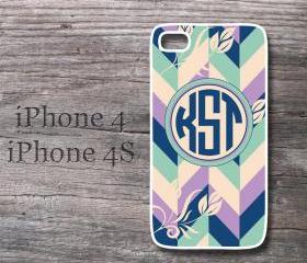 Personalized Iphone Floral Grayed Jade Monogrammed Chevron Case Cover ...