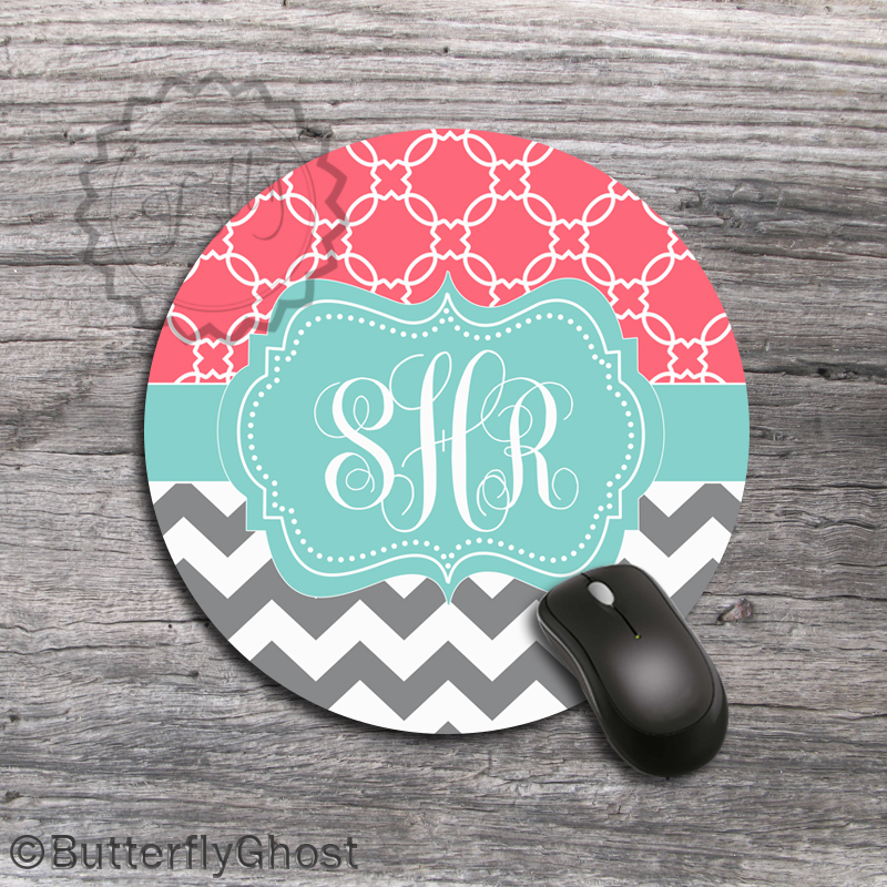 Coral And Gray Chevron Personalized Mouse Pad - Design Office Desk ...